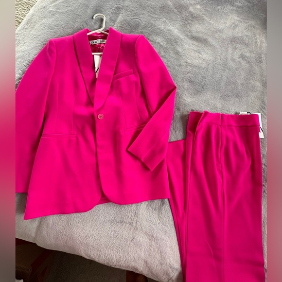Zara | Jackets & Coats | Zara Womens Fuchsia Pink Blazer High Waist ...